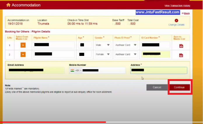 TTD Room Booking Online Procedure & Rules/Amount Details